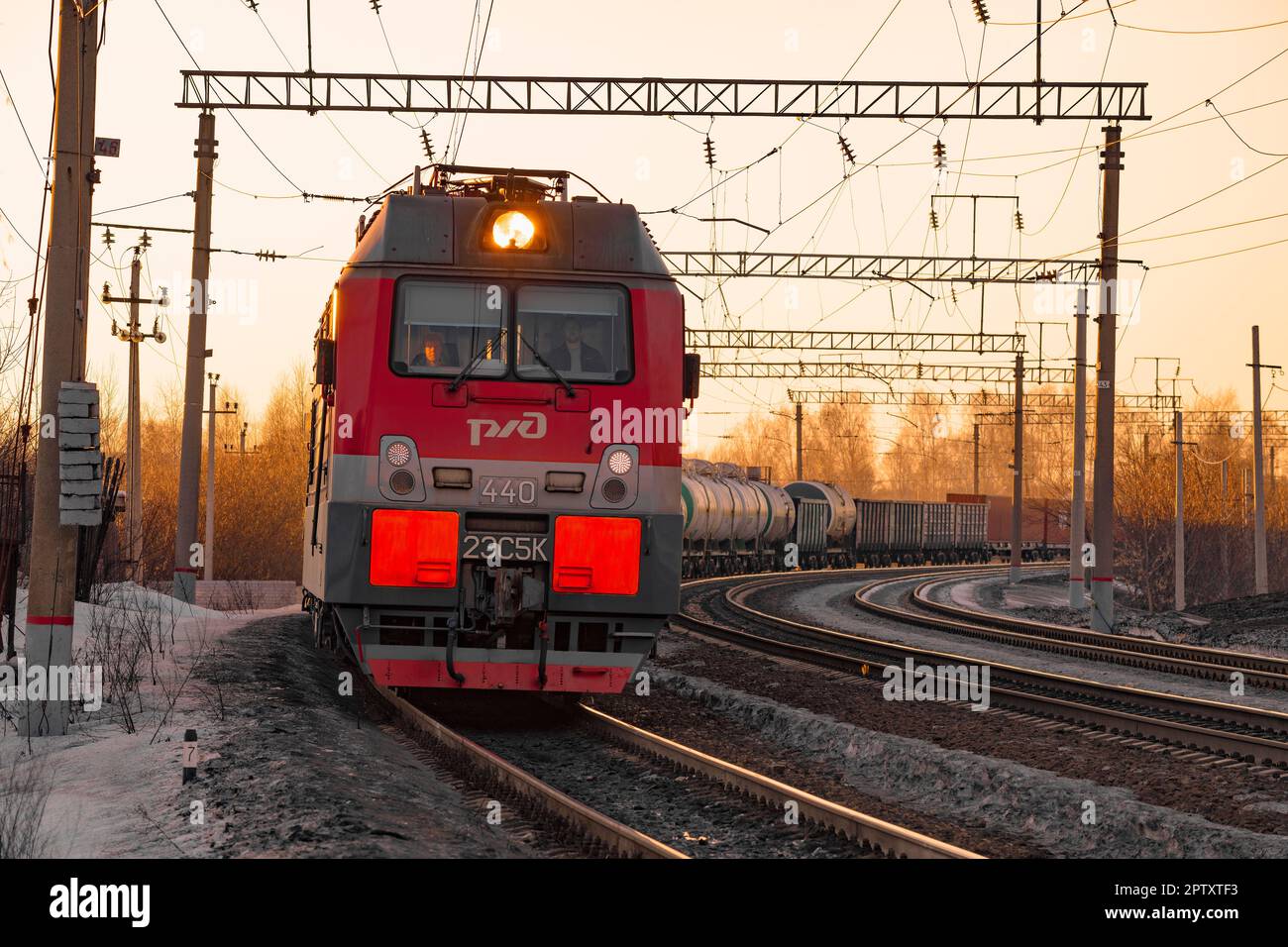 SHARYA, RUSSIA - MARCH 19, 2022: Russian modern electric locomotive ...