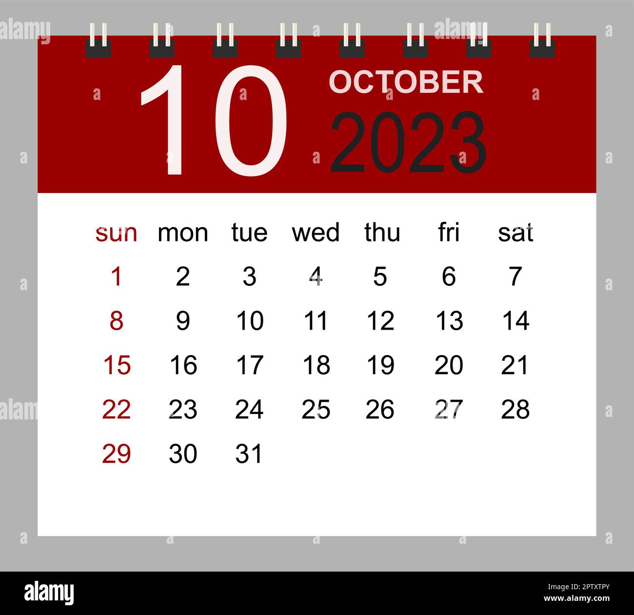 October 2023. Vector monthly calendar template 2023 year in simple ...