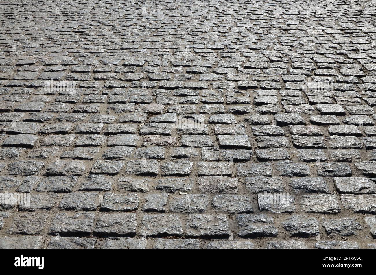 A large area, laid out of paving stone in perspective. Detailed photo ...