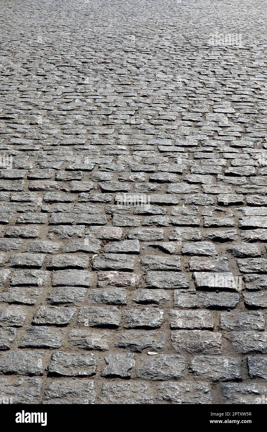 A large area, laid out of paving stone in perspective. Detailed photo ...