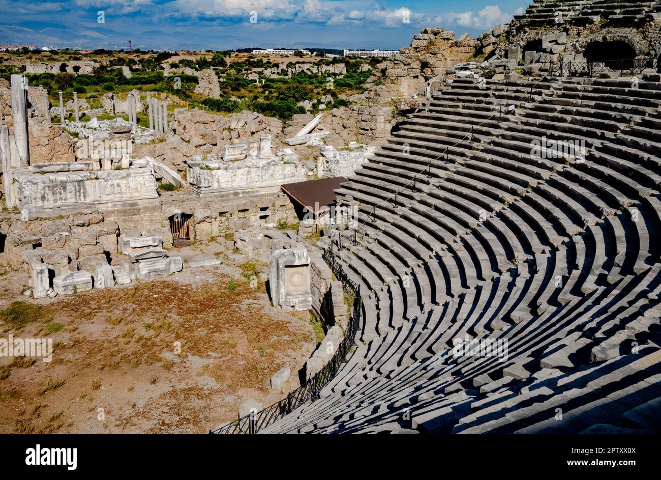 A view from the top of the steep ancient amphitheatre within the Roman ...