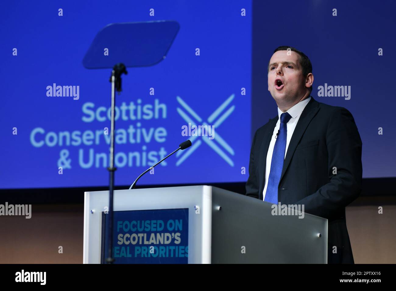 Glasgow Scotland, UK 28 April 2023. Douglas Ross MSP at the Scottish ...