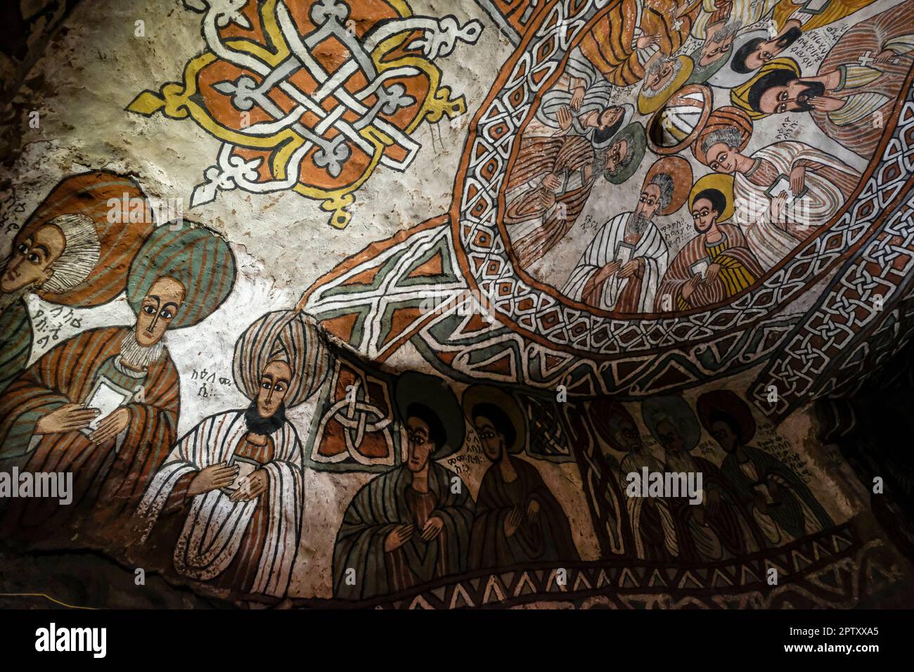 Hawzen, Ethiopia - January 9, 2018: A fresco of the nine Syrian saints ...