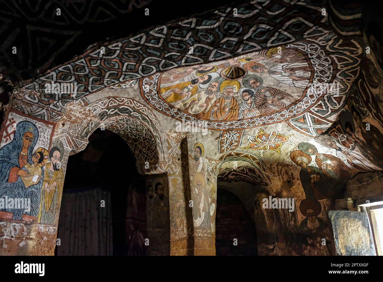 Hawzen, Ethiopia - January 9, 2018: A fresco of the nine Syrian saints ...