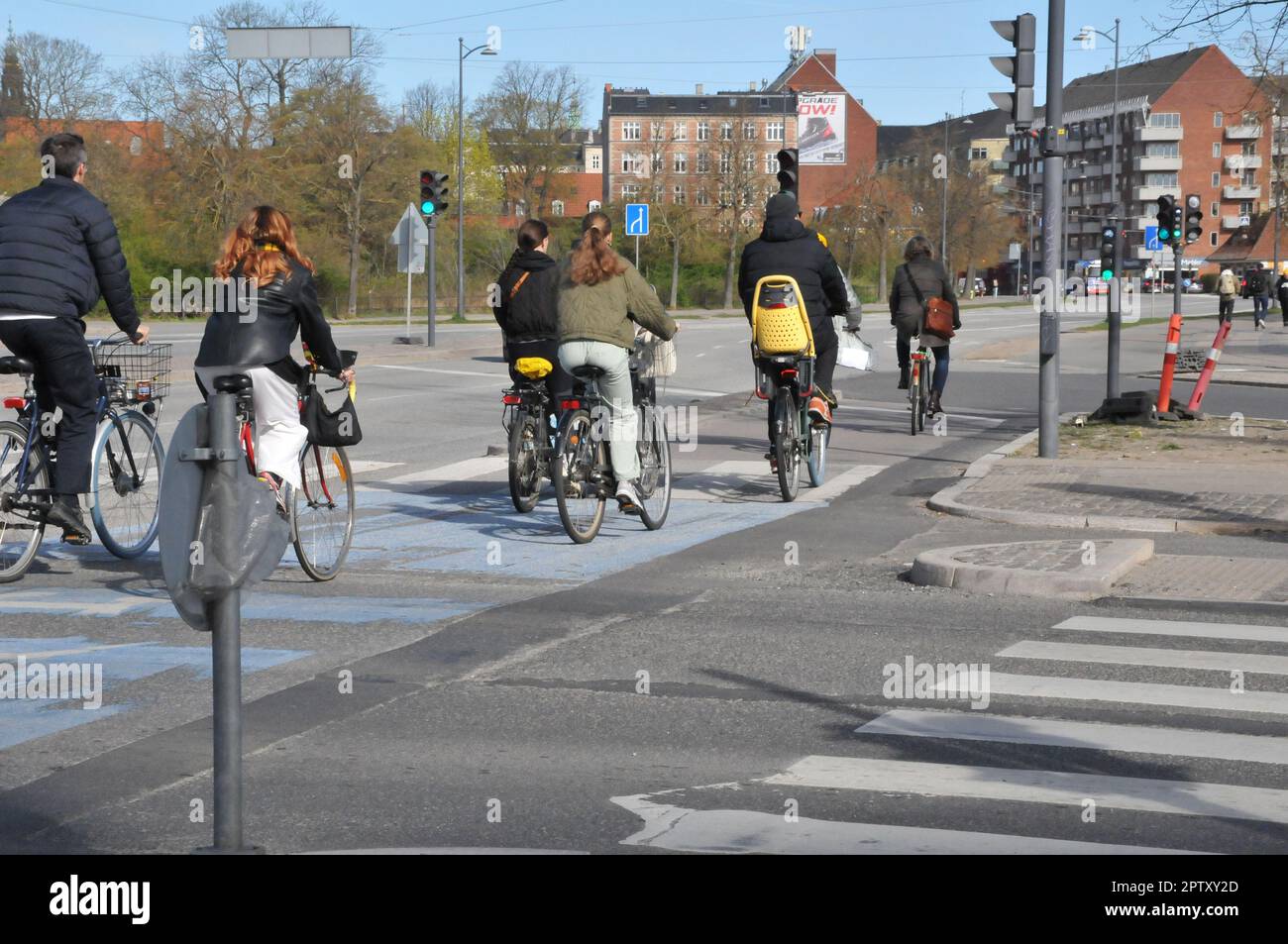 Copenhagen /Denmark/28 April 2023/ Danes ride bieks on bike lane in danish capital Copenhagen ...