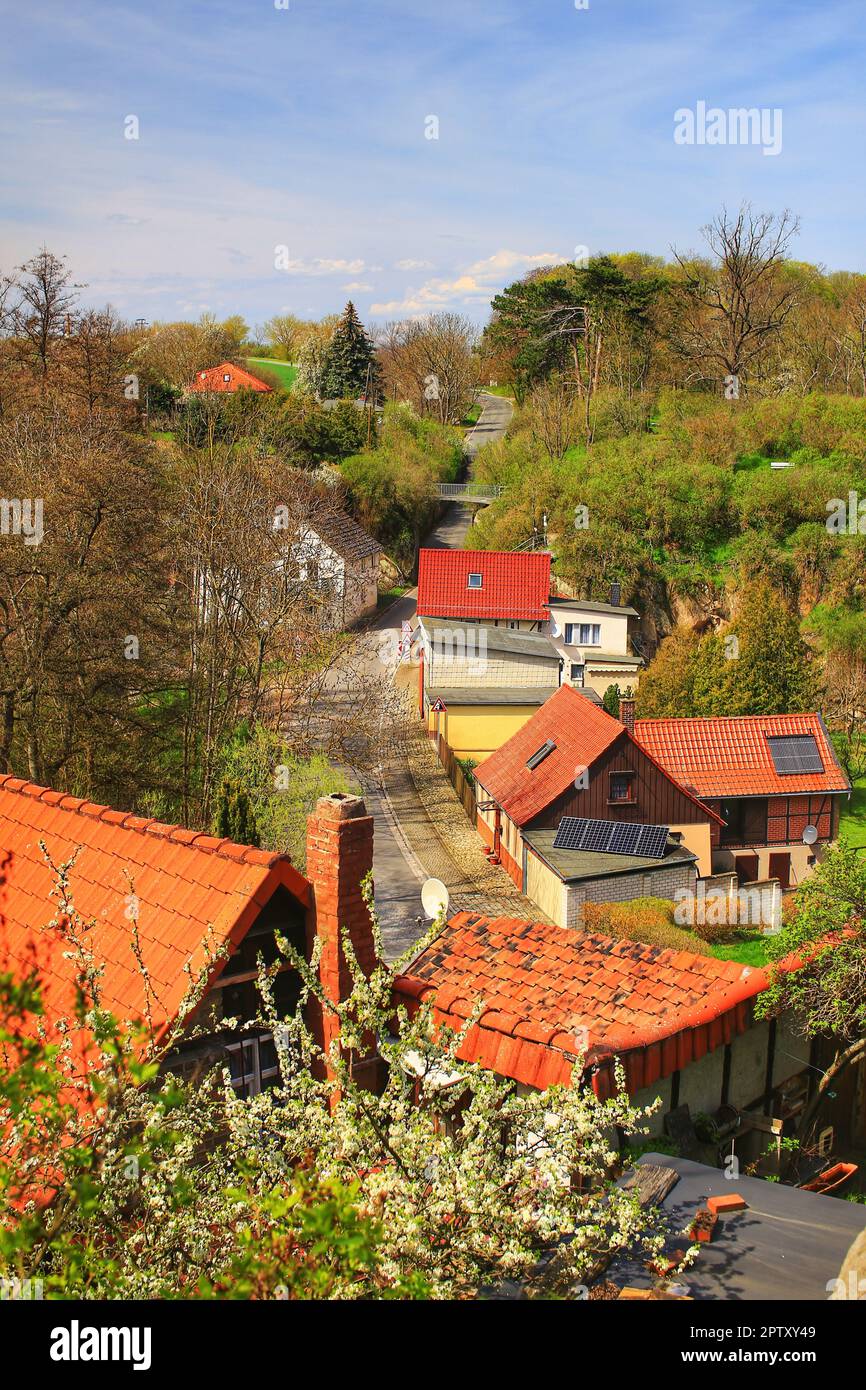 View over the German town Langenstein in the Harz mountains Stock Photo ...