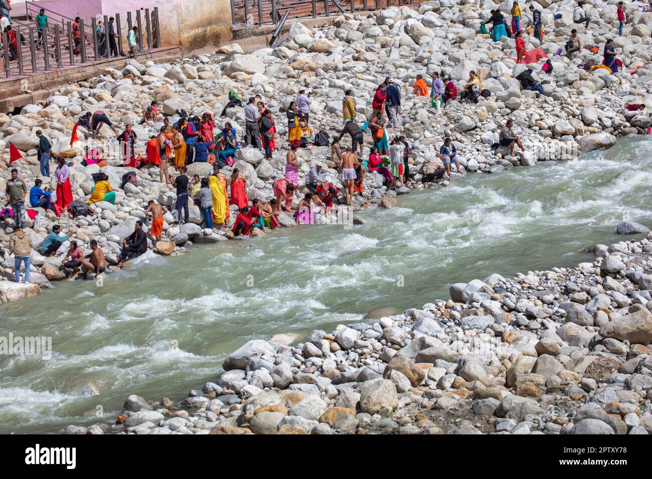 India, Uttarakhand, Gangotri. Himalaya. Pilgrimage site. Bhagirathi ...