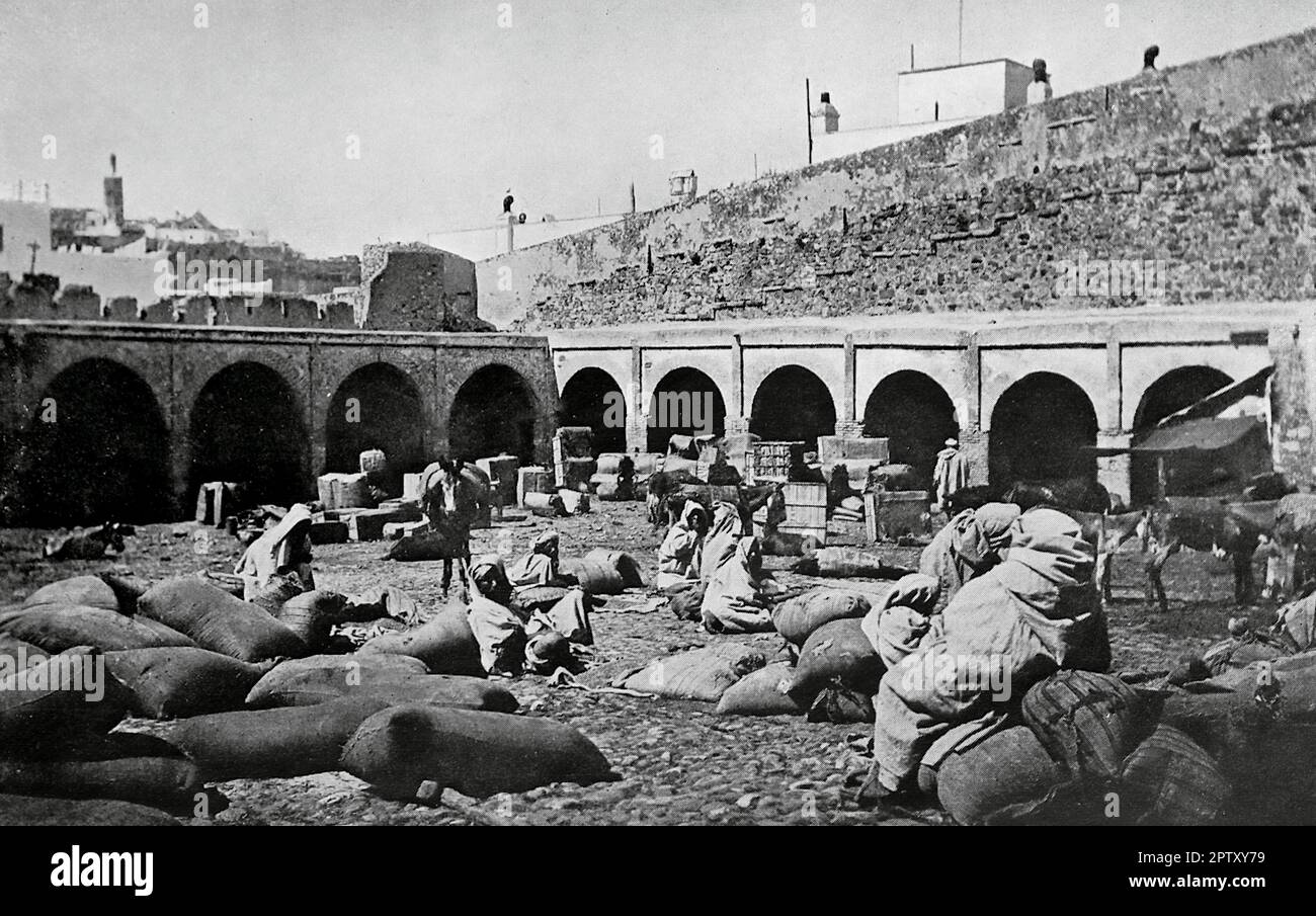 Life in Morocco, Africa, c1905. A Morocco Fandak (Caravanserai). A ...