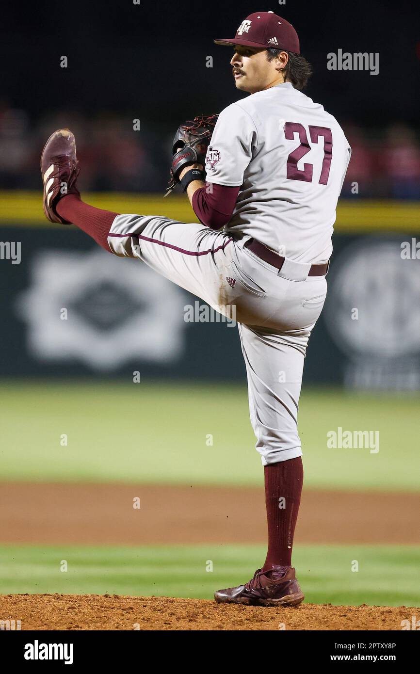 April 27, 2023: Texas A&M pitcher Carson Lambert #27 in his wind up ...