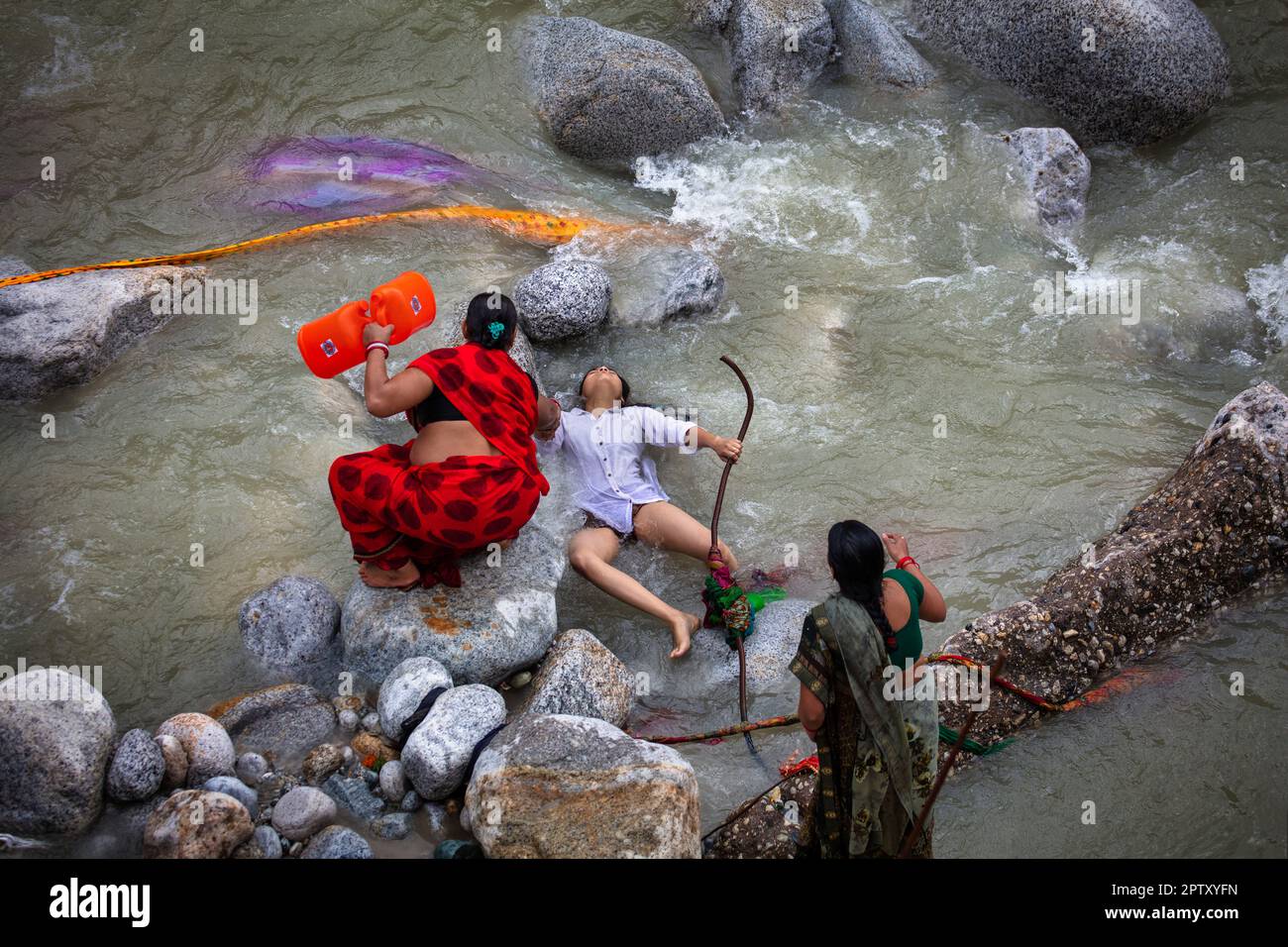 India, Uttarakhand, Gangotri. Himalaya. Pilgrimage site. Bhagirathi ...