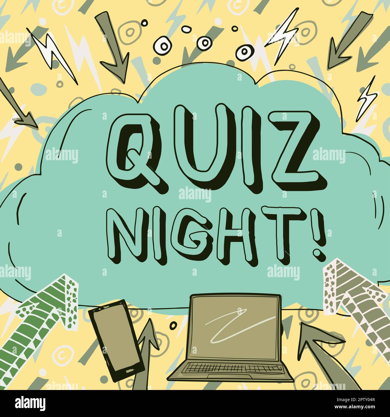 Text caption presenting Quiz Night, Business showcase evening test ...