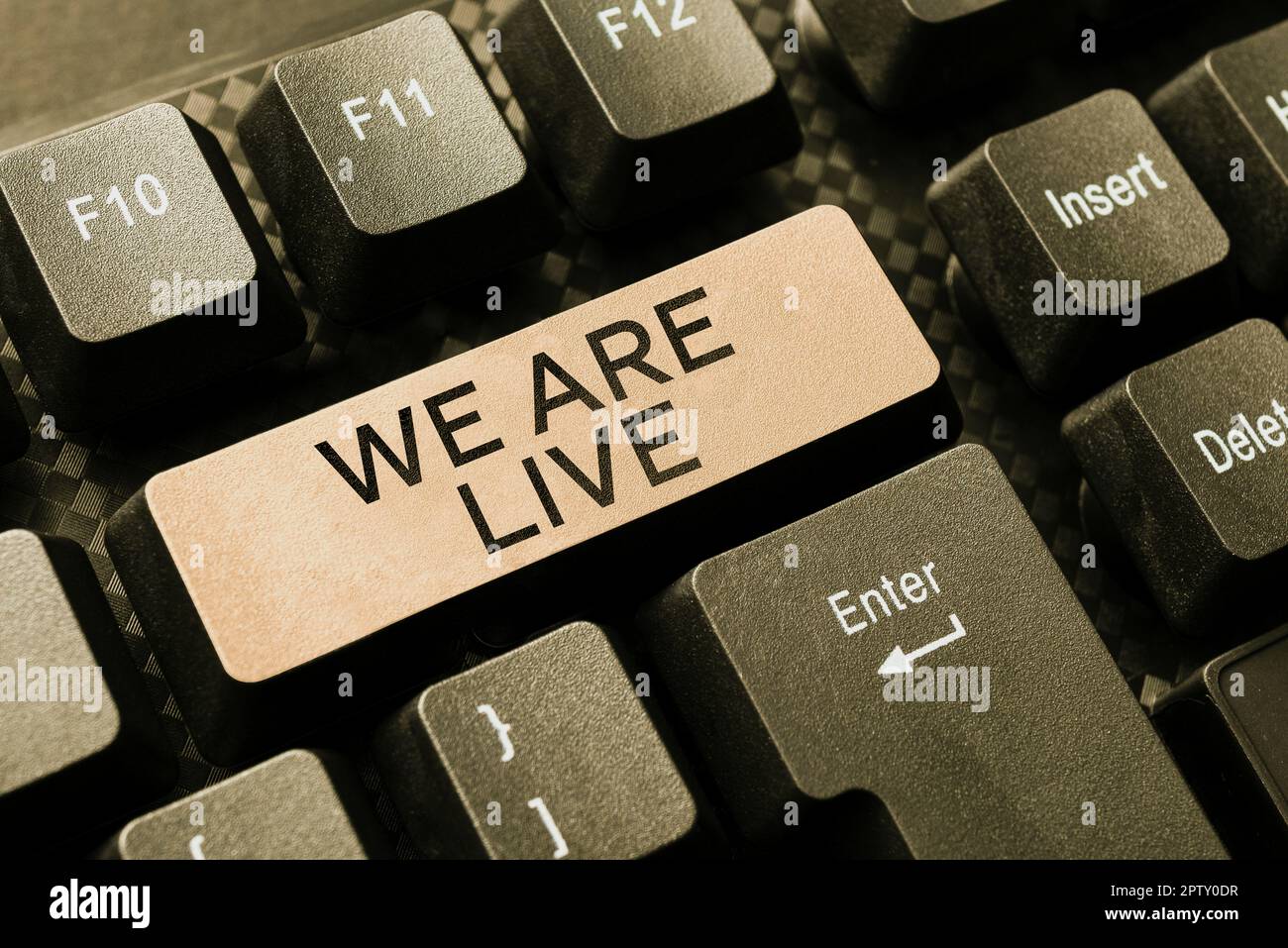 Text sign showing We Are Live, Word Written on continuous report or ...