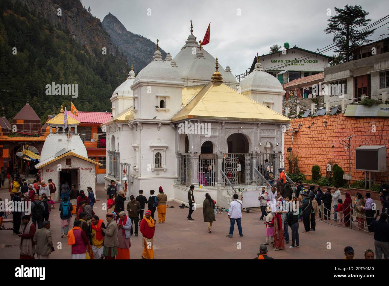 India, Uttarakhand, Gangotri. Himalaya. Pilgrimage site. Bhagirathi river, source of Ganga ...