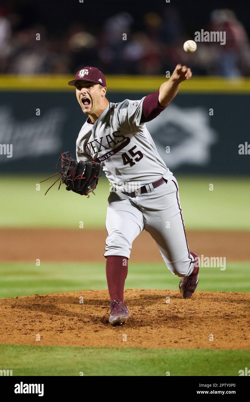 April 27, 2023: Matt Dillard #45 Aggies pitcher releases a ball towards ...
