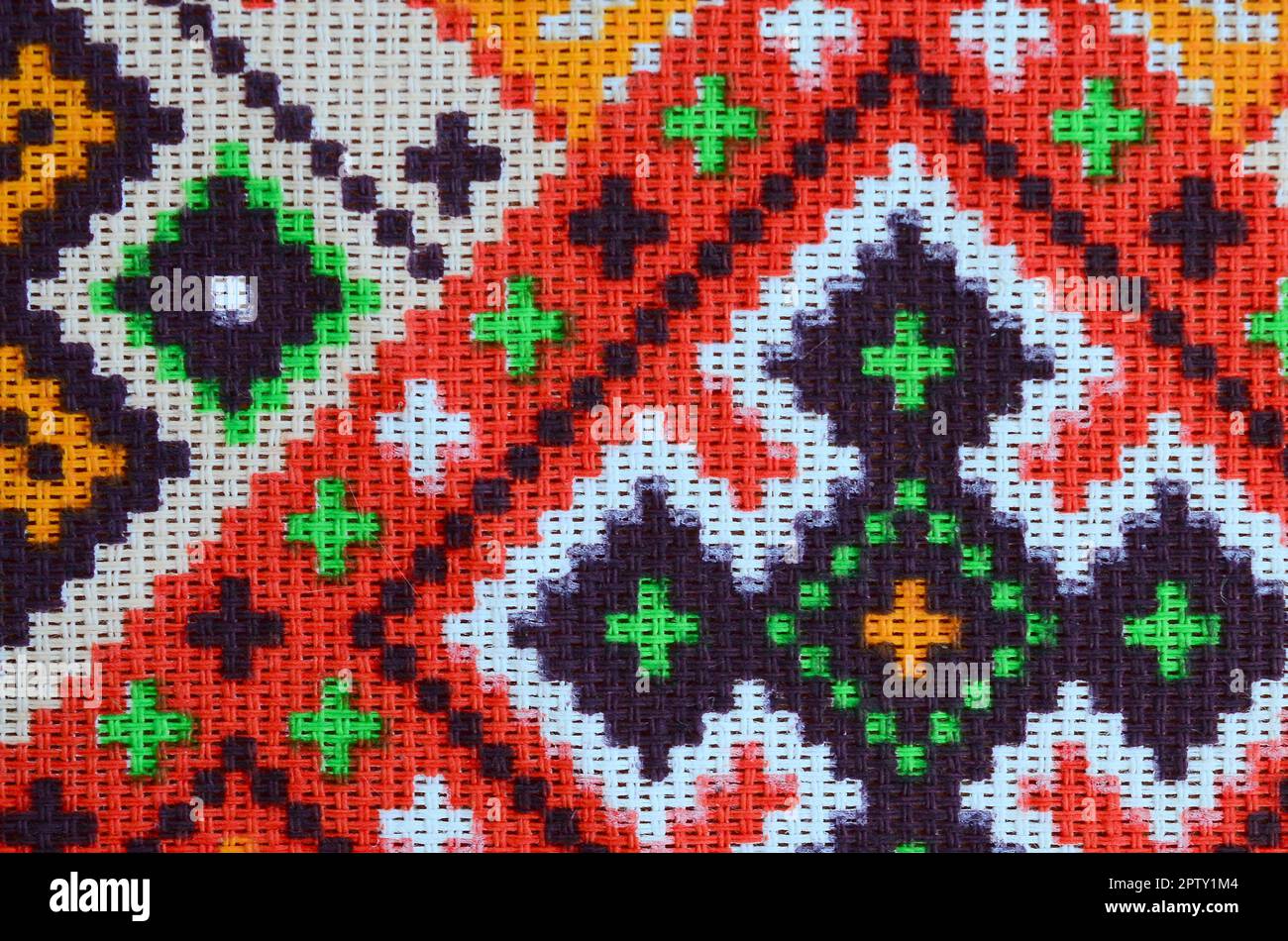 Traditional Ukrainian folk art knitted embroidery pattern on textile ...