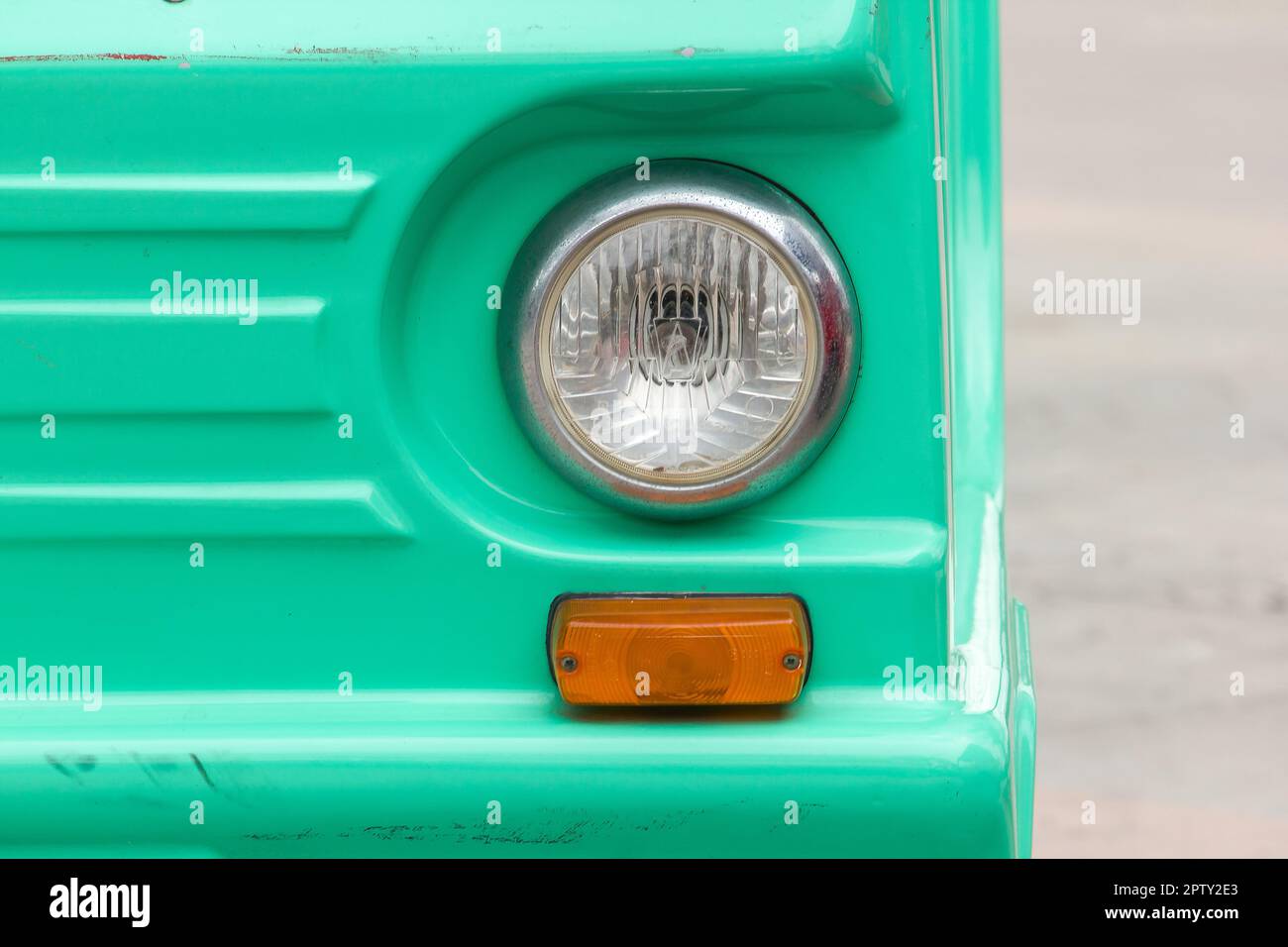 Lights in front of a vintage car with a unique sphere Stock Photo - Alamy
