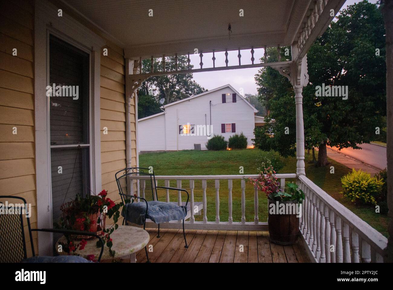 country porch with early morning sun Stock Photo - Alamy