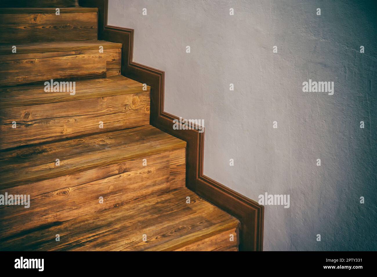 Wooden stairs climb up hardwood inside home Stock Photo - Alamy