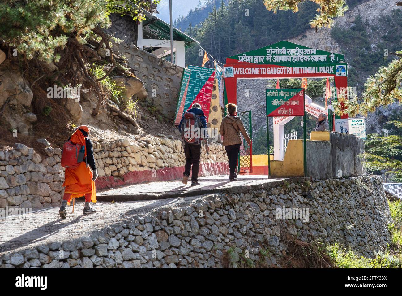 India, Uttarakhand, Gangotri. Himalaya. Pilgrimage site. Bhagirathi ...