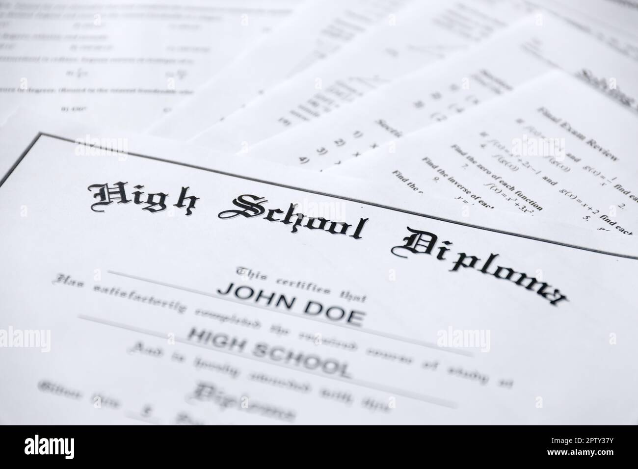 High School Diploma copy lies on many pages of alghebra and geometry ...