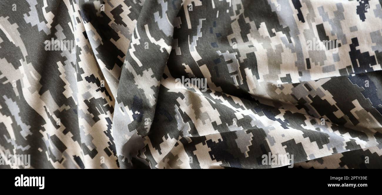 Fabric with texture of Ukrainian military pixeled camouflage. Cloth ...