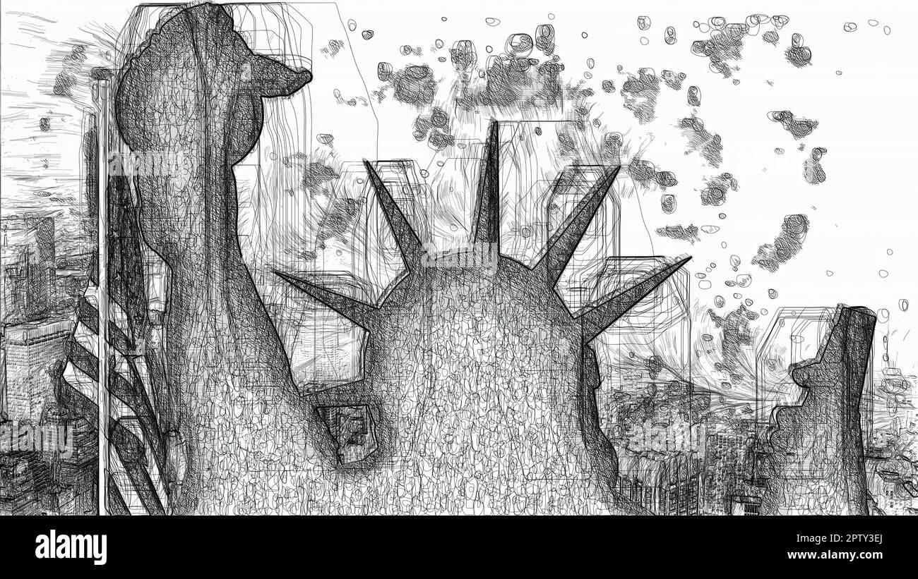 Statue of liberty hand draw digital art Stock Photo - Alamy
