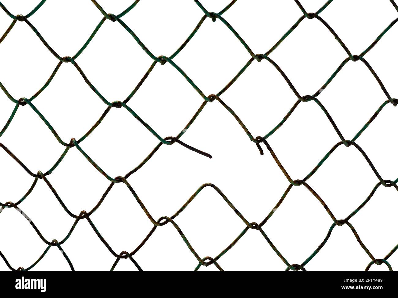 The texture of the metal mesh. Torn, destroyed, broken metal mesh on a ...