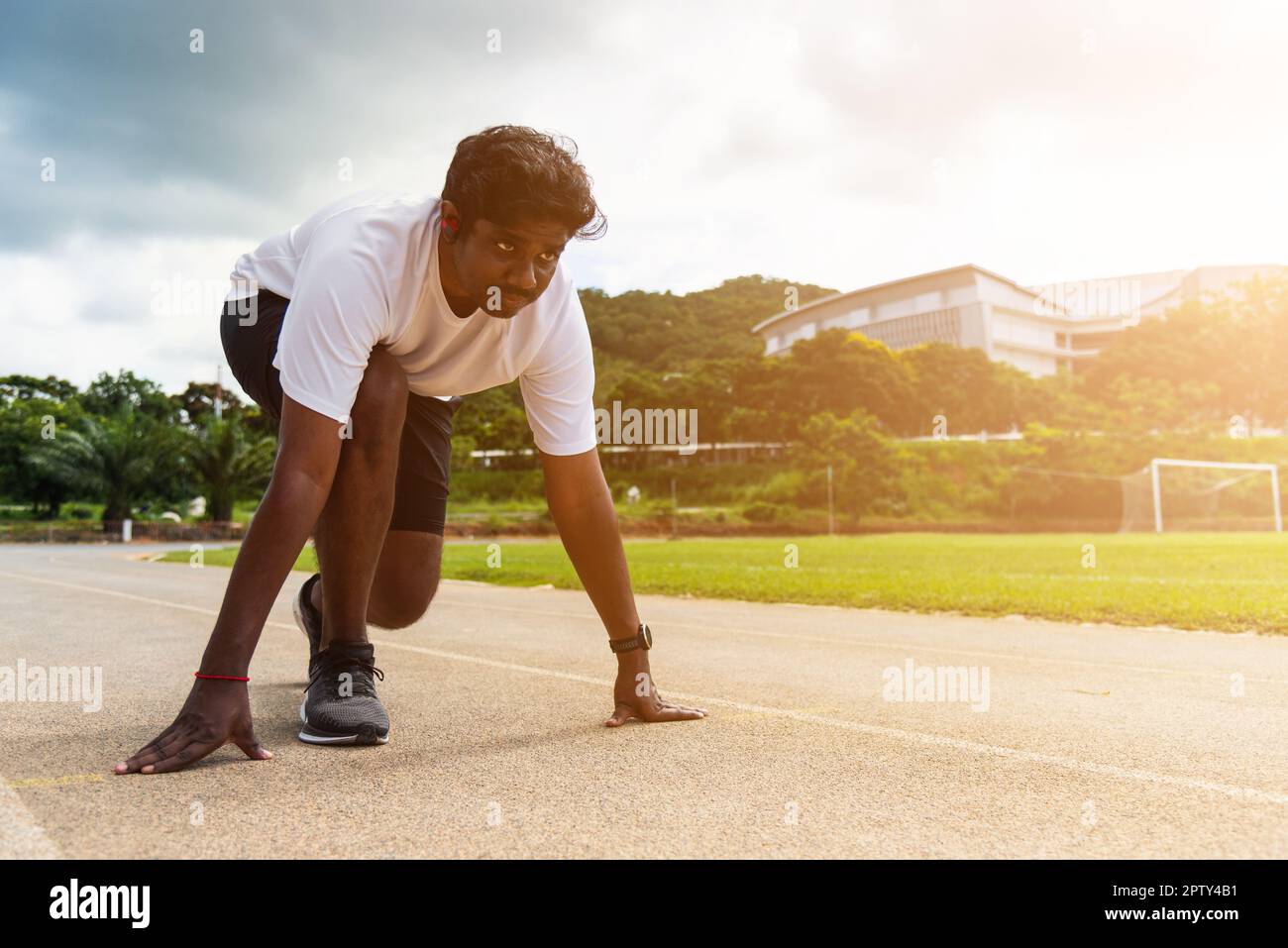 Asian young athlete sport runner black man wear feet shoe active ready ...