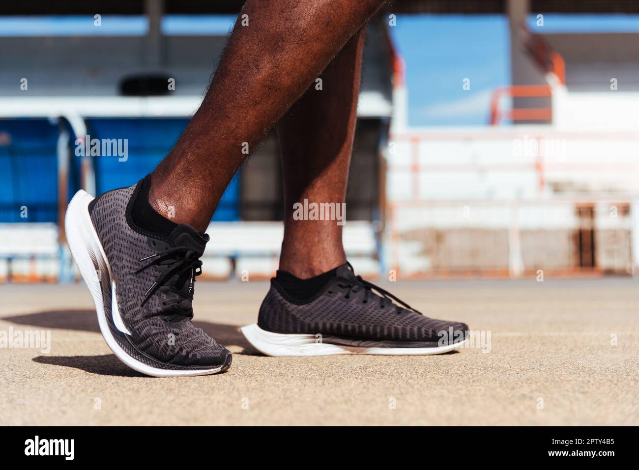 Asian young athlete sport runner black man wear feet active ready to ...