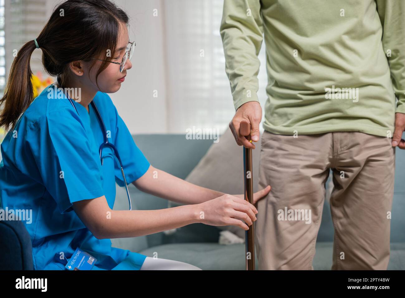 Asian doctor asking and explanation elderly man about pain symptom with ...