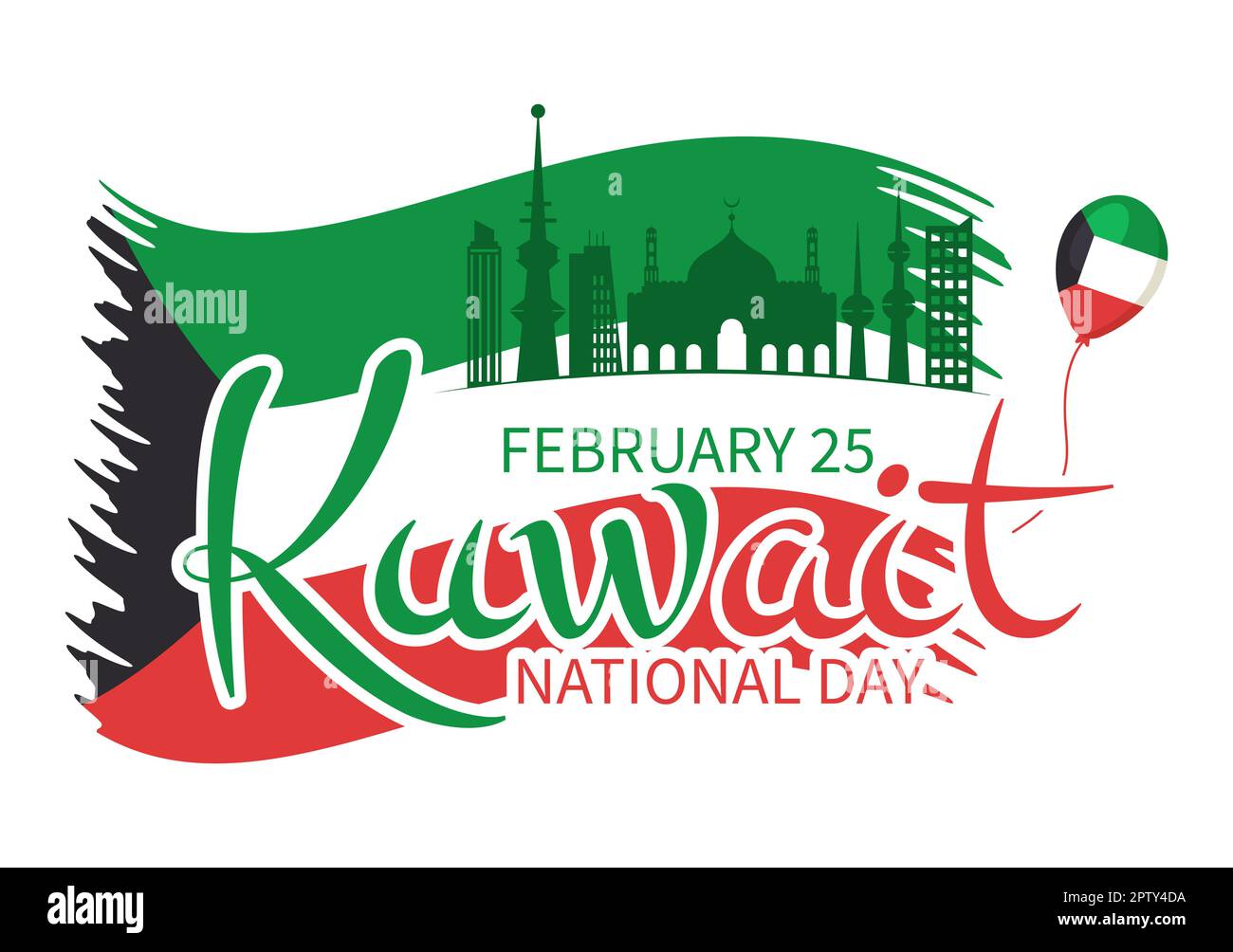 National Kuwait Day on February 25th with Waving Flag and Independence ...