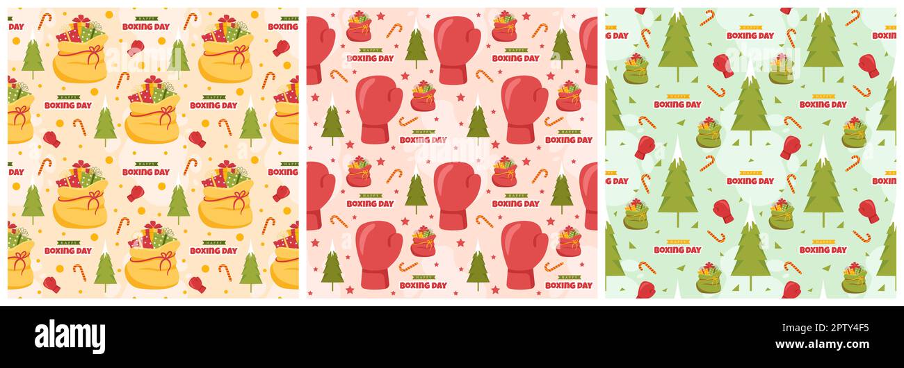 Set of Boxing Day Sale Seamless Pattern Design with Glove and Gift Box ...