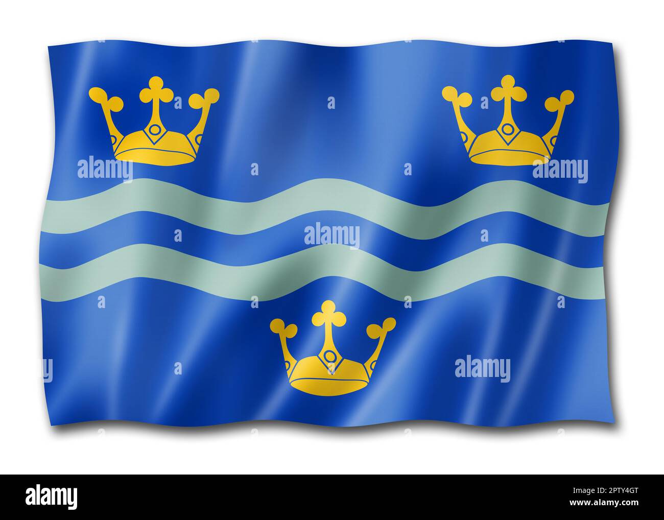 Cambridgeshire County flag, United Kingdom waving banner collection. 3D ...