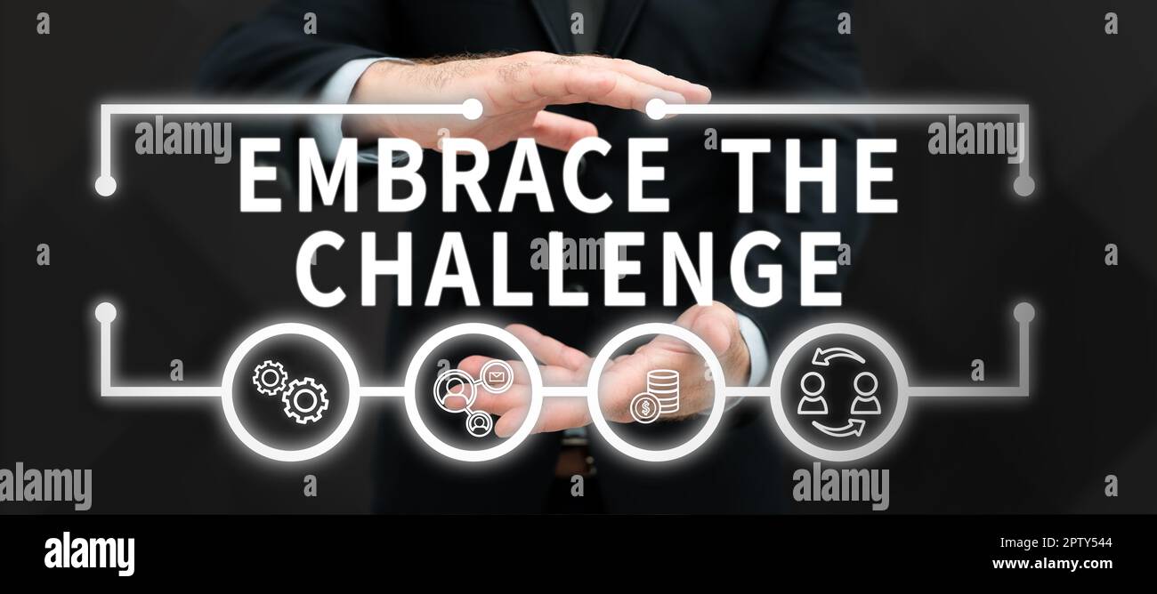 Text caption presenting Embrace The Challenge, Word for Face any trials ...