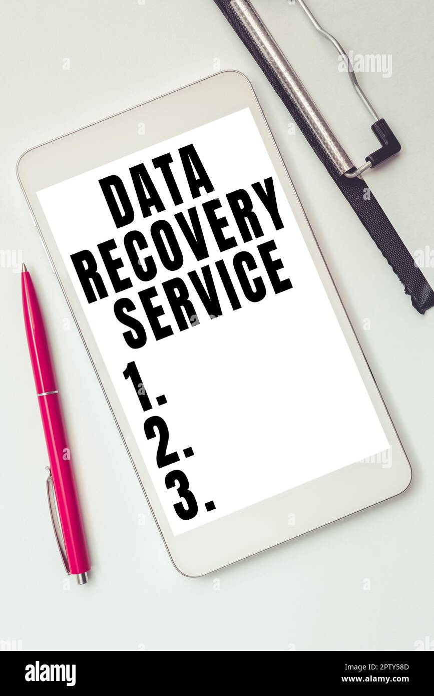 Hand writing sign Data Recovery Service, Conceptual photo Process of retrieving inaccessible or ...