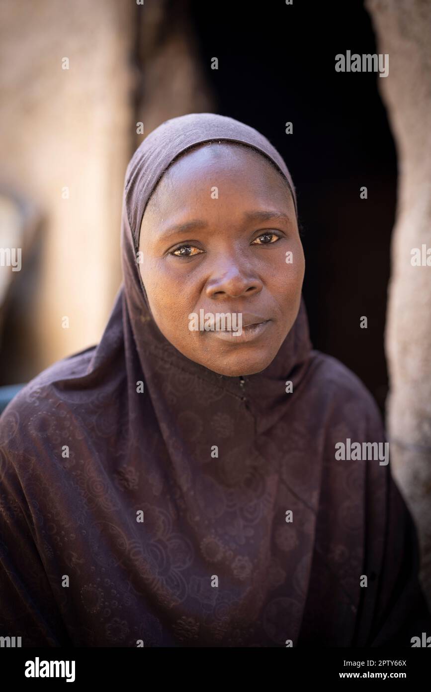 Portrait of a middle-aged woman wearing black hijab in Segou Region, Mali, West Africa. 2022 ...