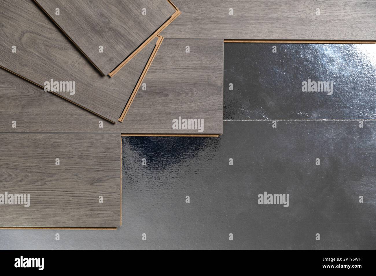 Installation of floating floor, underlay with sheets of laminate. Home ...