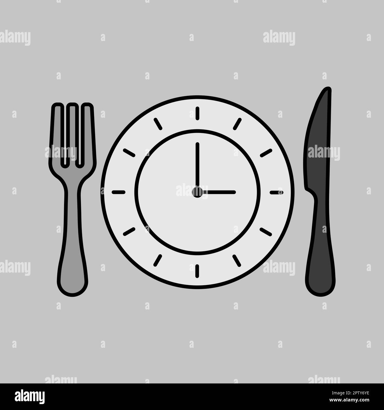 Plate with knife and fork with an grayscale icon of clock. Delivery ...
