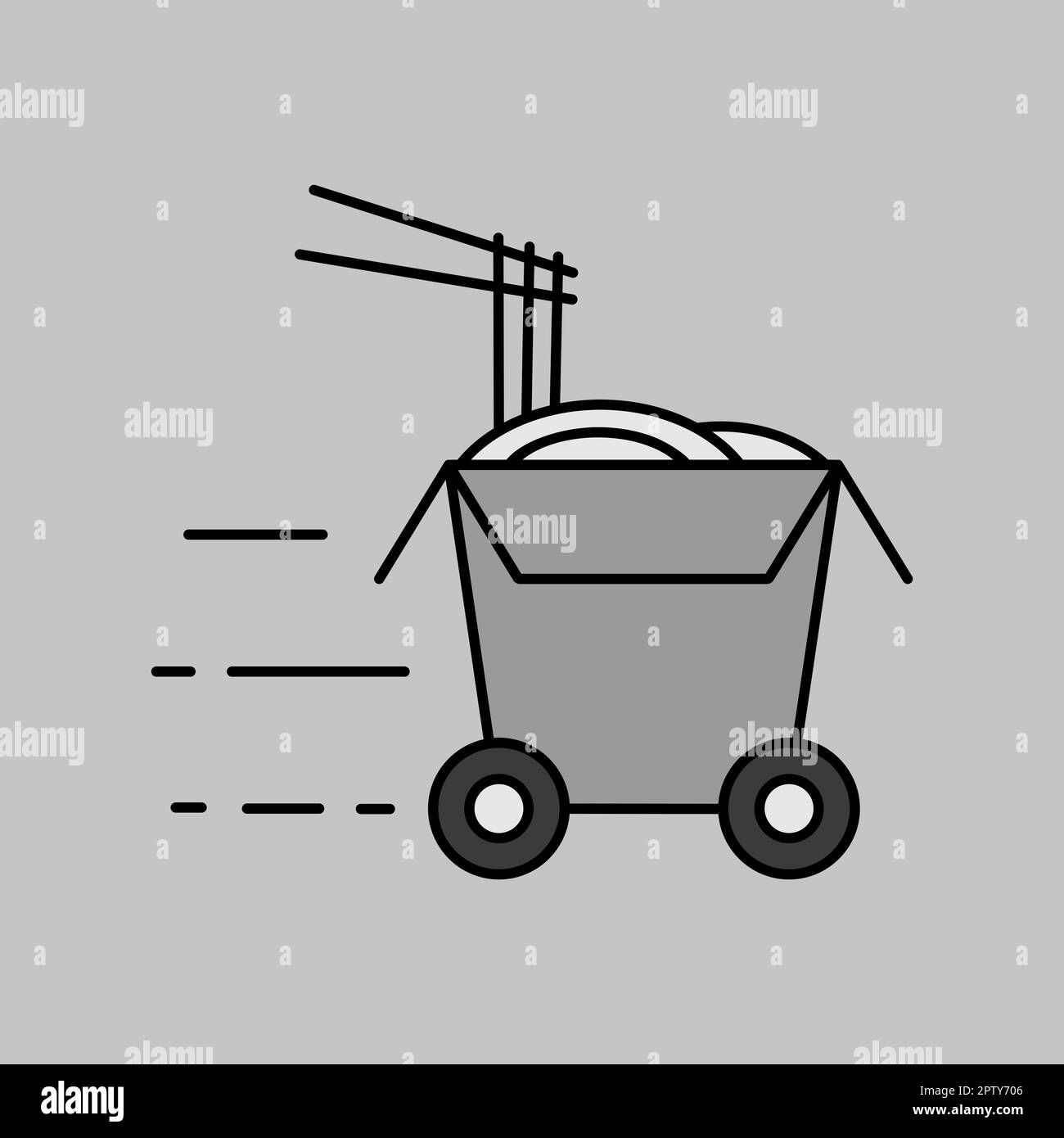 Wheeled wok box vector grayscale icon. Delivery sign. Graph symbol for ...