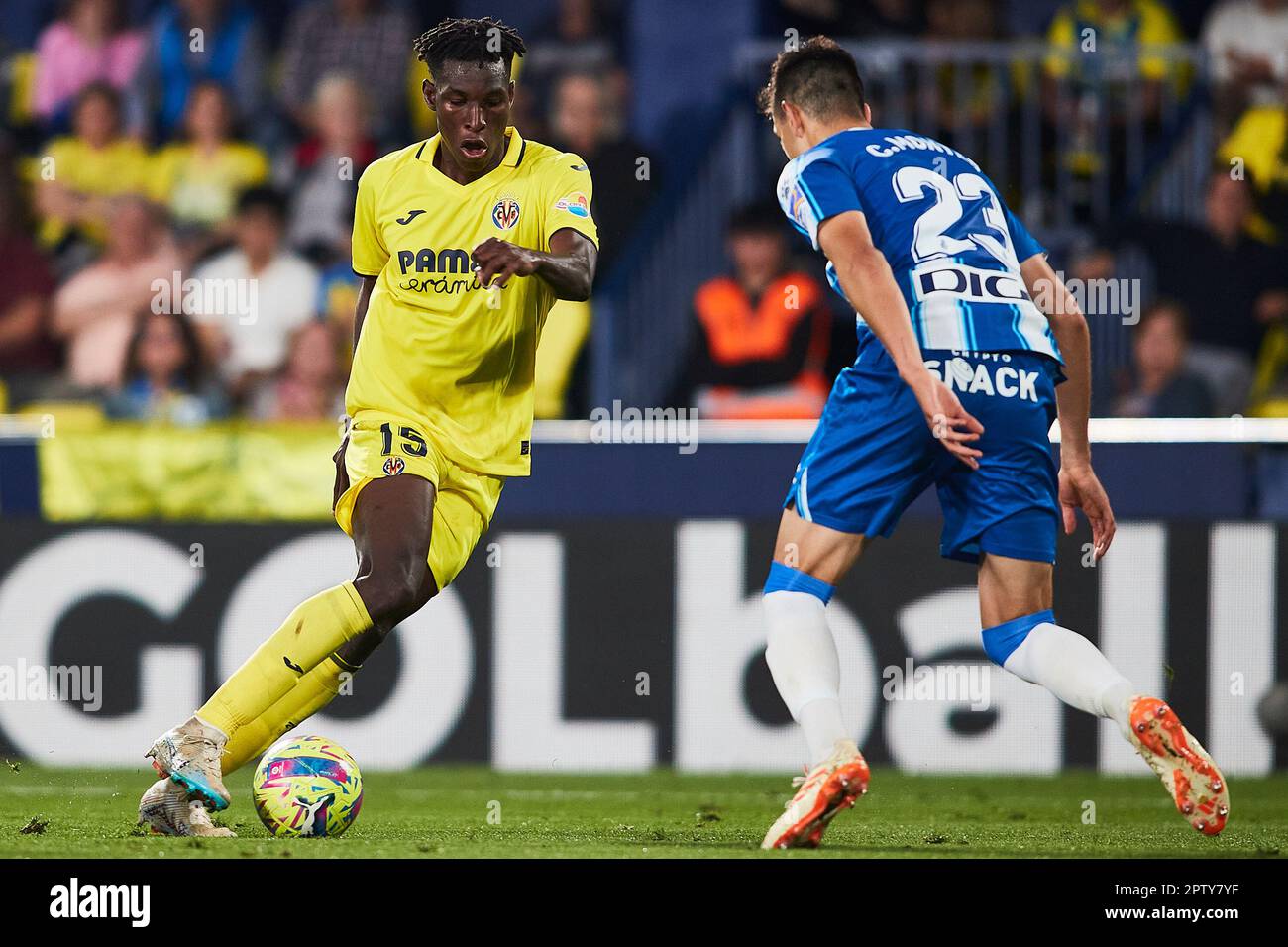Nicolas Jackson (Villarreal CF, #15) and Cesar Montes of RCD Espanyol ...
