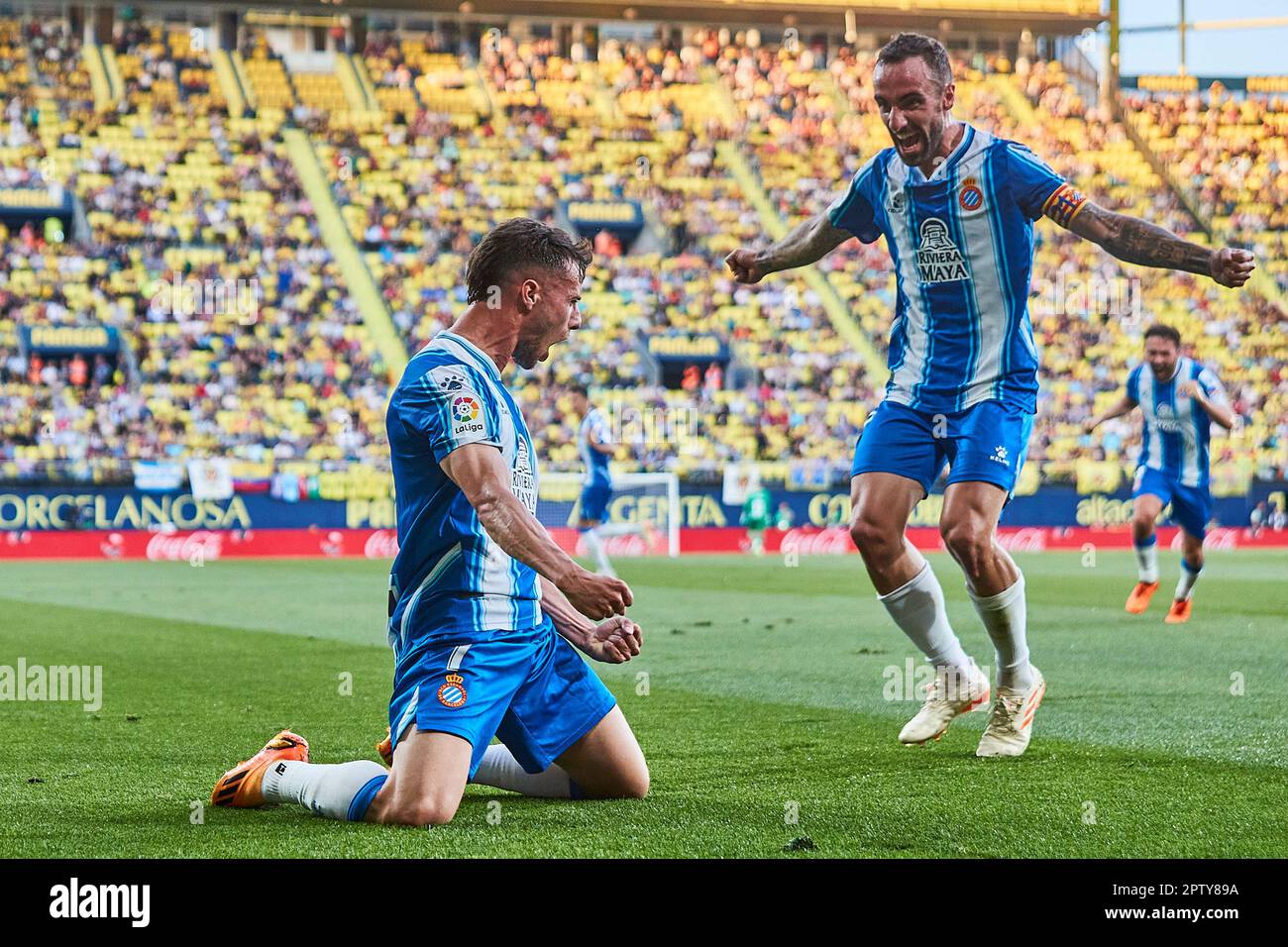 Javier Puado of RCD Espanyol celebrate after scoring the goal during ...