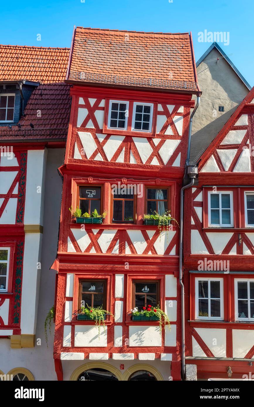 The facade of a warped, small and renovated half-timbered house Stock ...