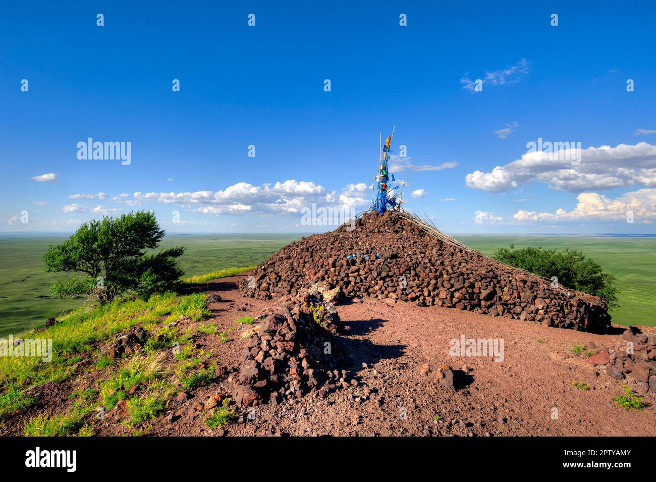 A so-called "Owoo", an artificially created pile with stones, which is ...