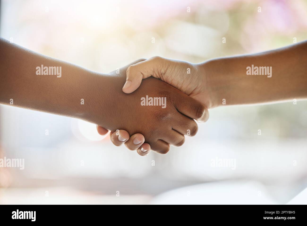 Handshake, partnership and hands with support or welcome, trust and ...