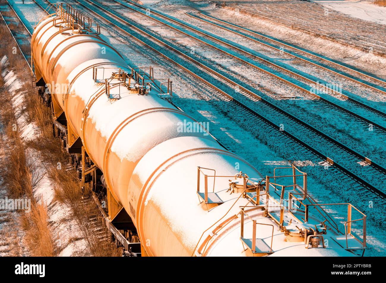 Tank wagons with oil petroleum of the cargo train. Railway fuel supply ...