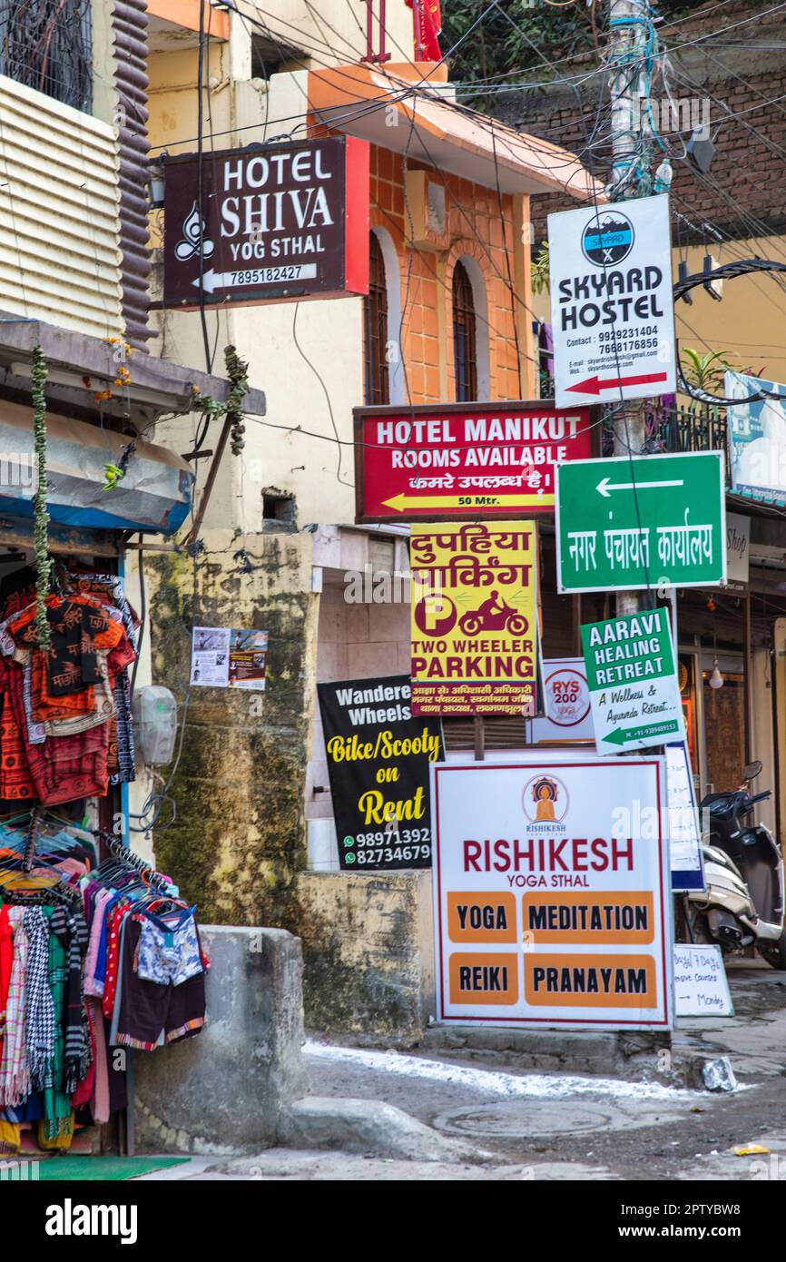 India, Uttarakhand, Rishikesh, Advertising signs Stock Photo - Alamy