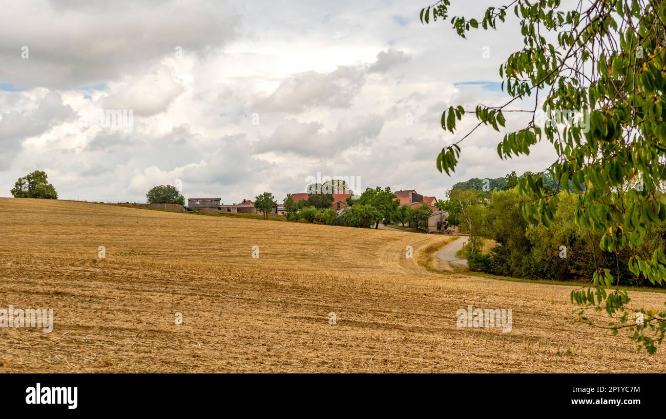 Clouded farmland scenery in Hohenlohe, an area in Southern Germany at ...