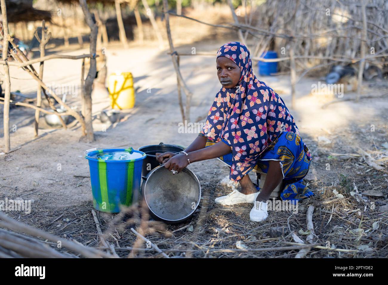 An IDP Fulani woman, sheltering from conflict in the North, wears clean ...