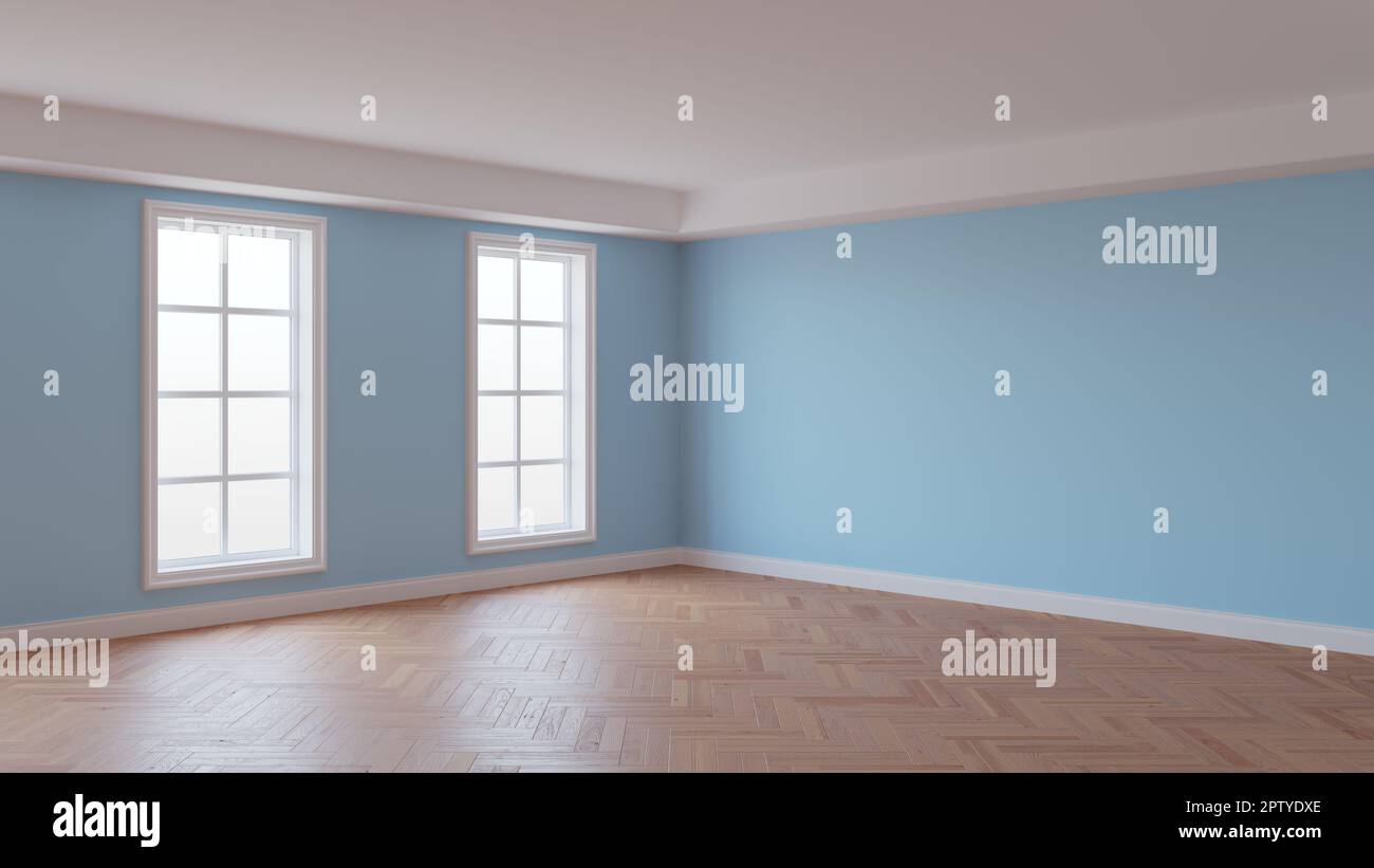 Light Blue Room with a White Ceiling and Cornice, Glossy Herringbone ...