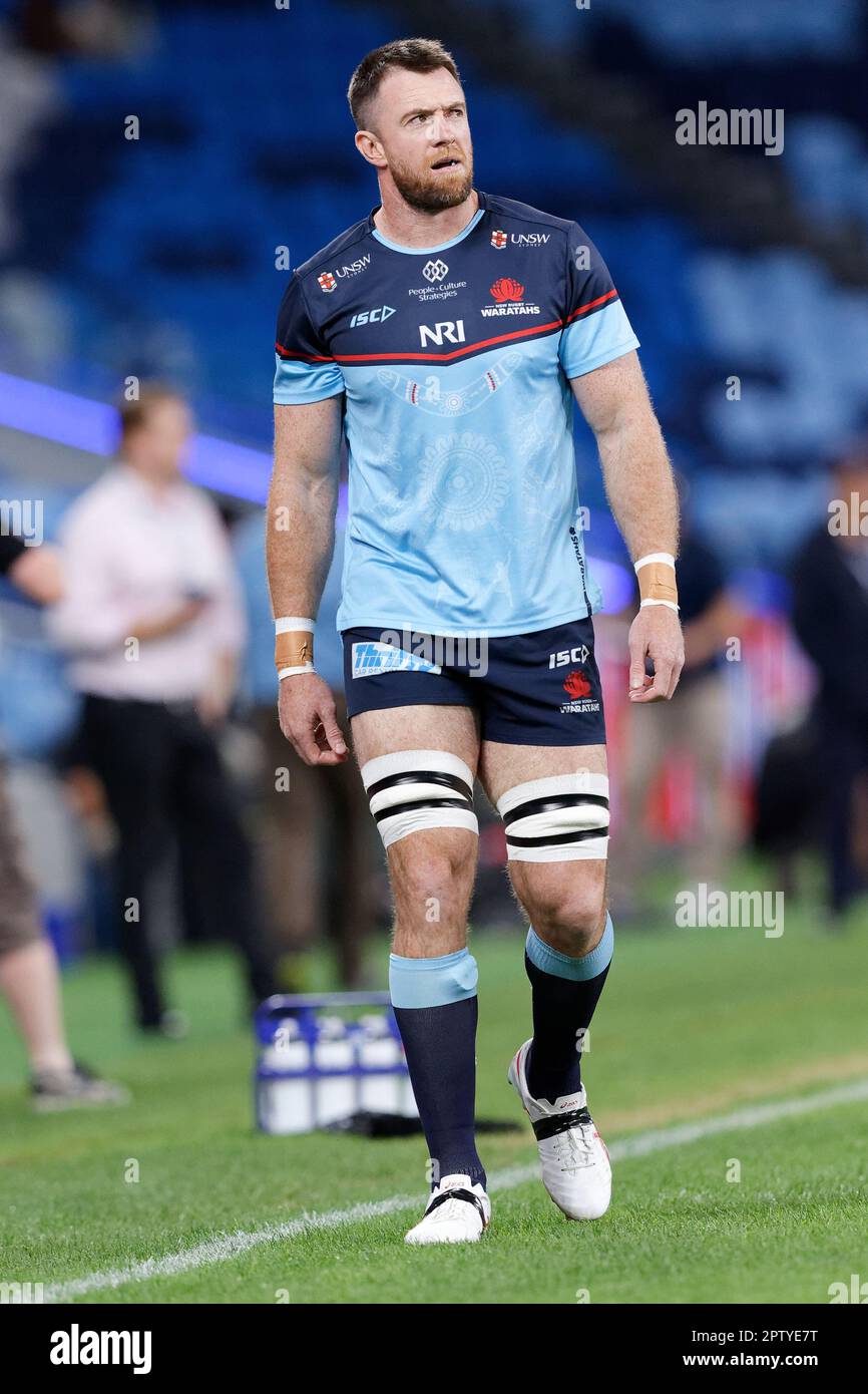 Sydney, Australia. 28th Apr, 2023. Jed Holloway of the Waratahs warms ...